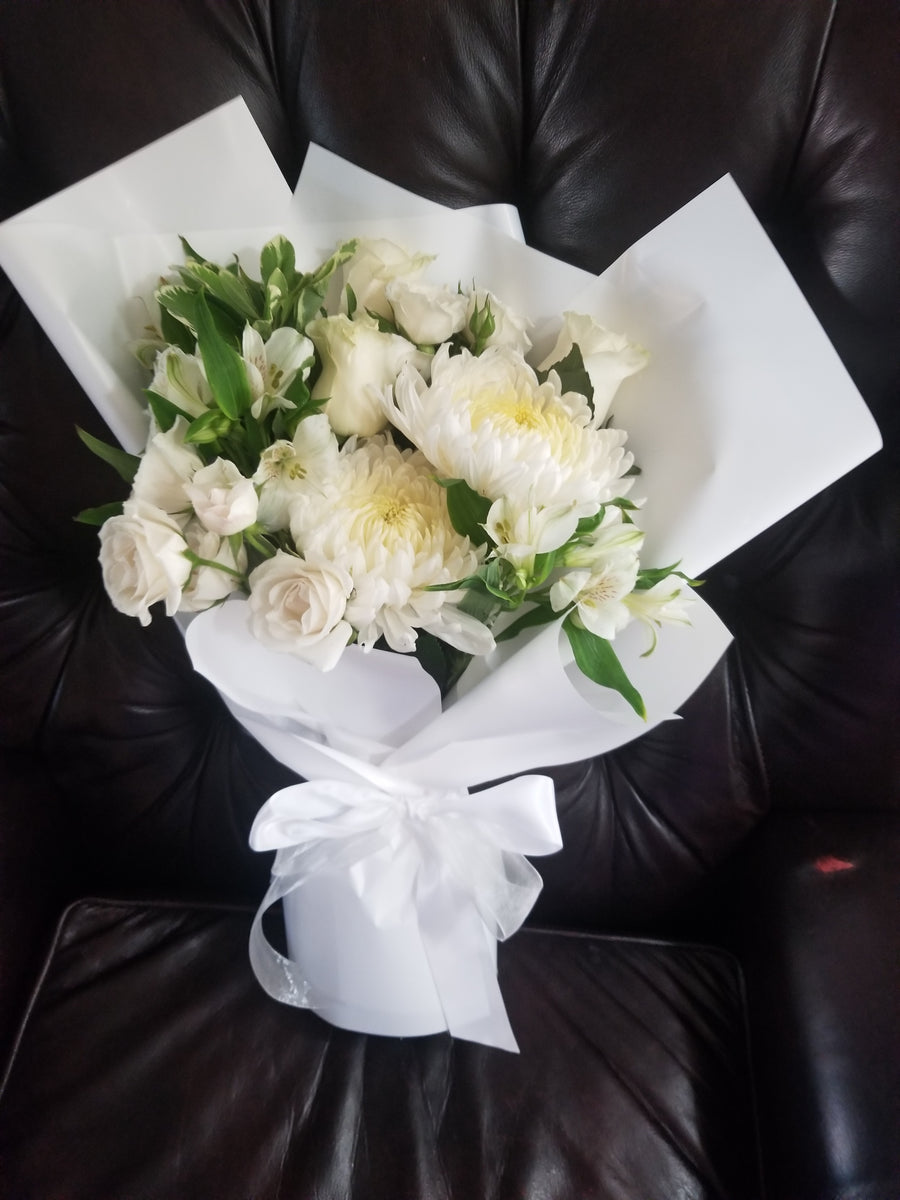 All White Sympathy Bouquet – LeLe Floral