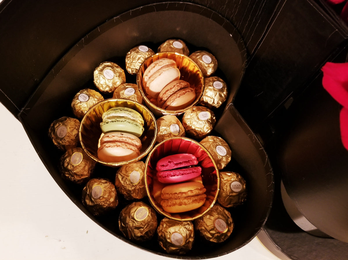 Complete Macarons, Chocolate and Roses Box – LeLe Floral