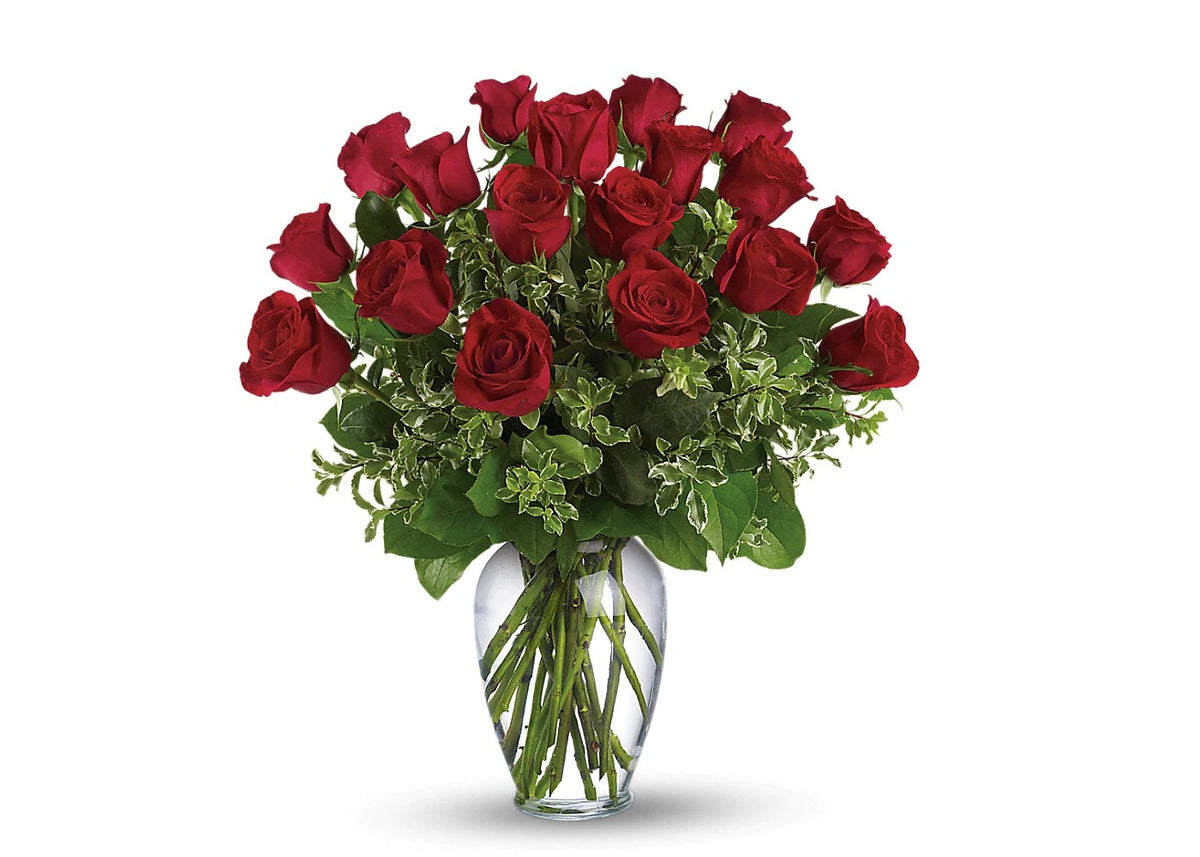 Premium Two Dozen Long Stem Fragrant Red Roses in Clear Vase – LeLe Floral